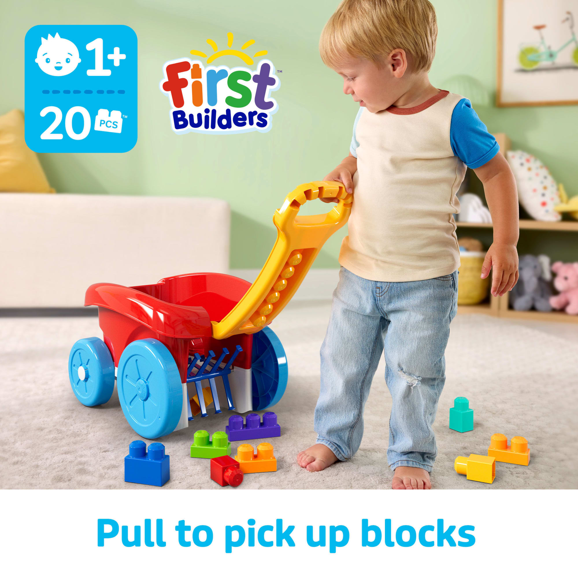 MEGA BLOKS First Builders Block Scooping Wagon with Storage | Mattel