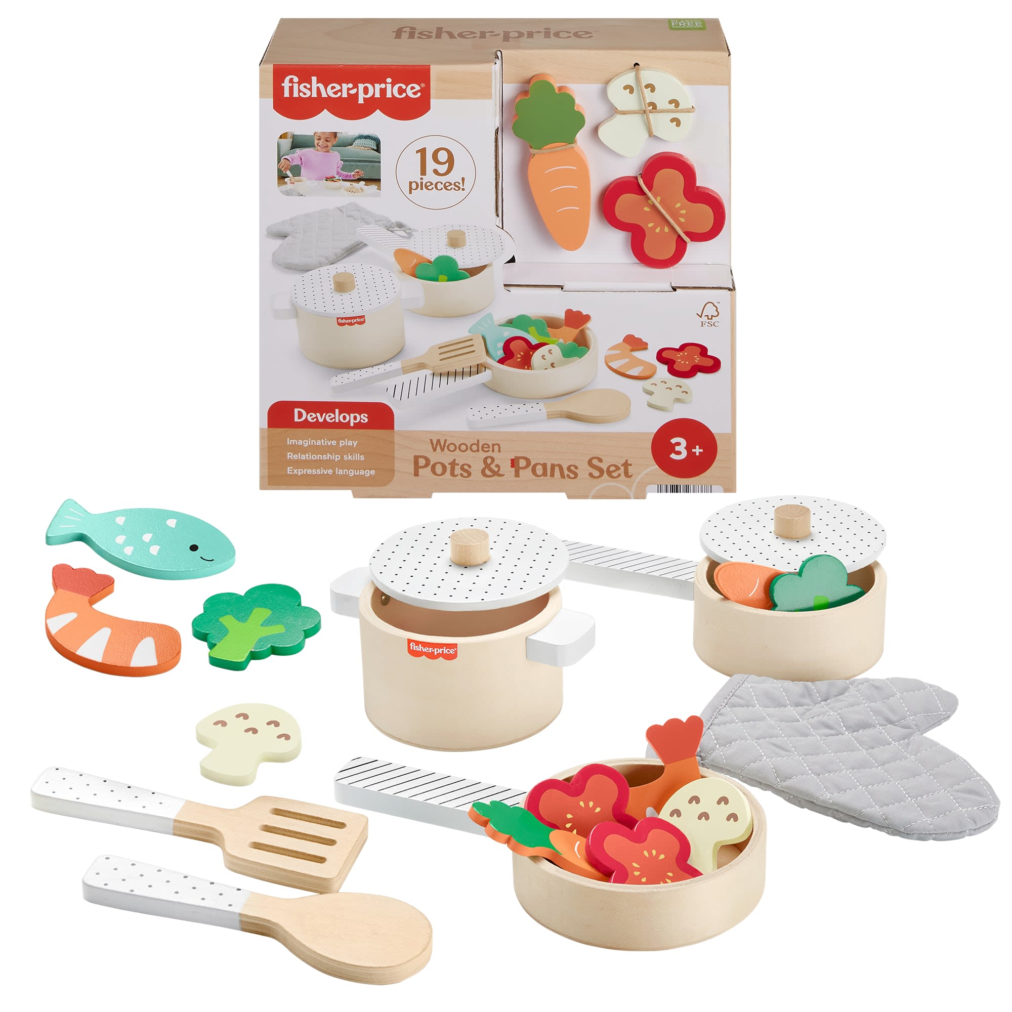 Fisher-Price Wooden Pots and Pans Set | Mattel