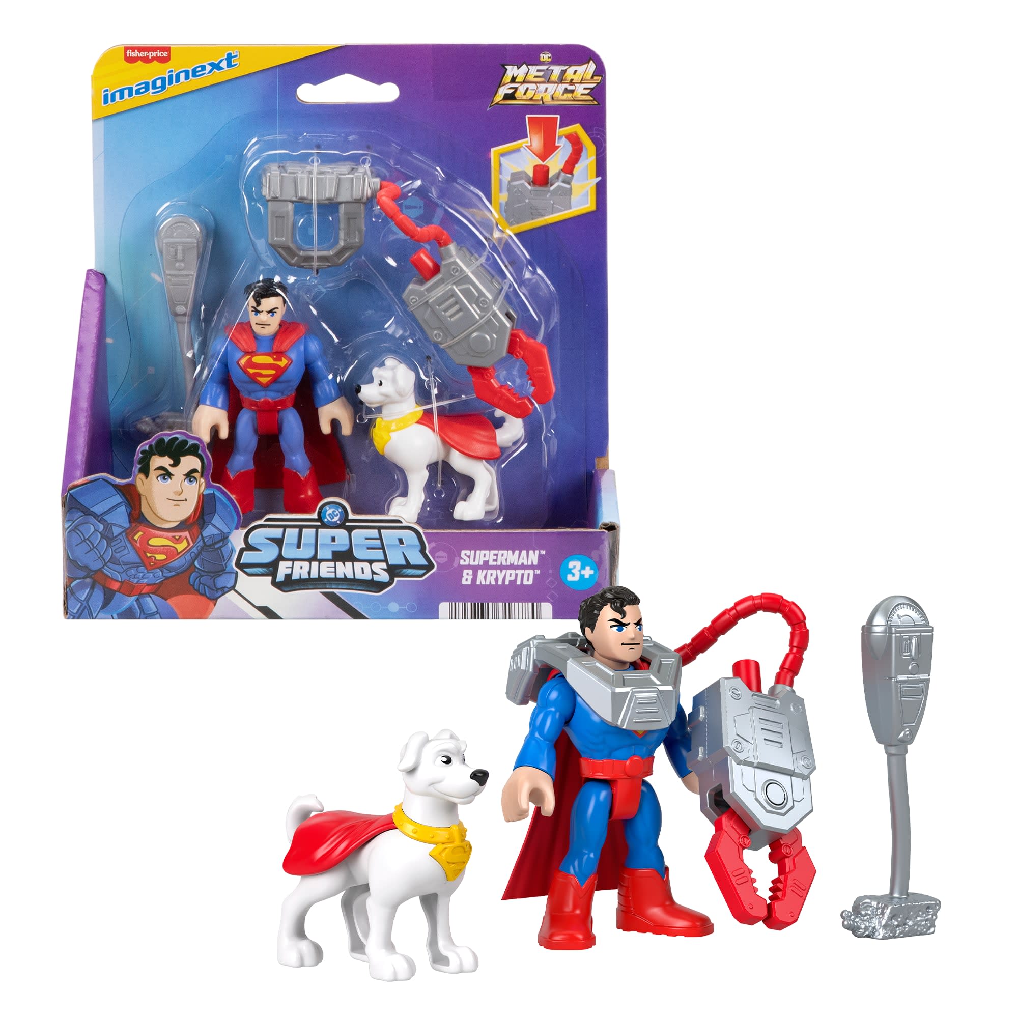 IMAGINEXT DC SUPER FRIENDS METAL FORCE SUPERMAN & KRYPTO FIGURES | Mattel