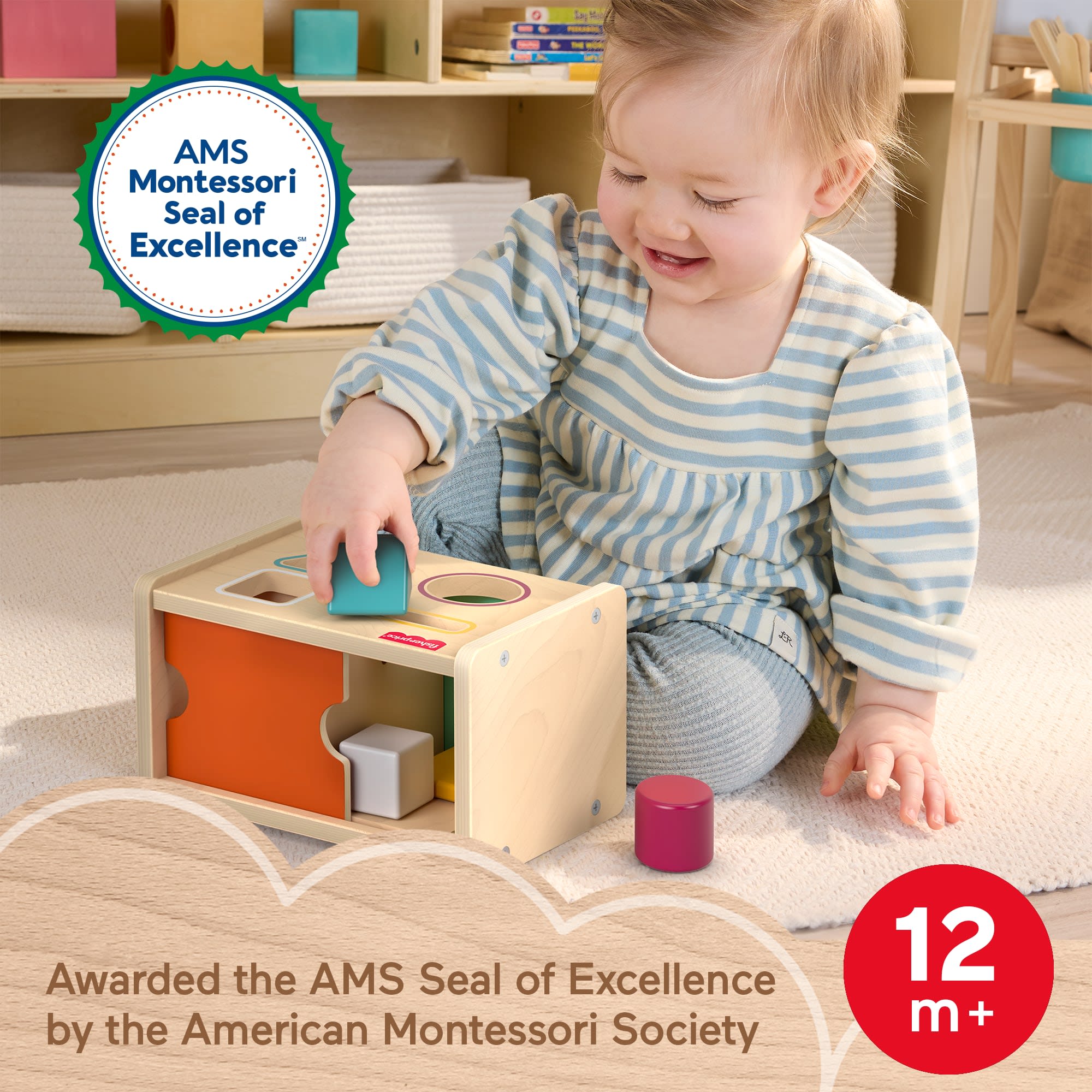 Fisher-Price Montessori Wooden Sort & Find Object Permanence Box | Mattel