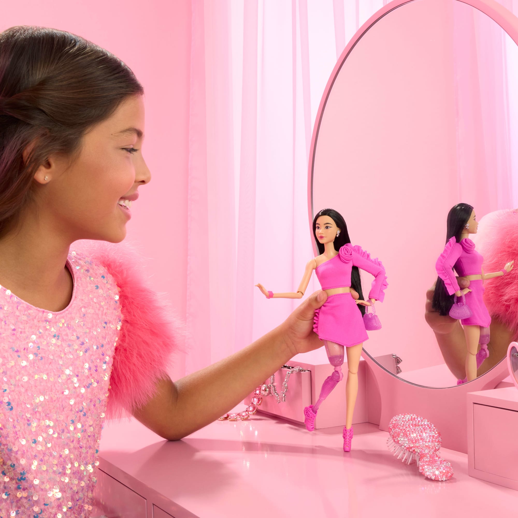Barbie Deluxe Style Doll in Pink Barbiecore Top and Skirt Set Black ...