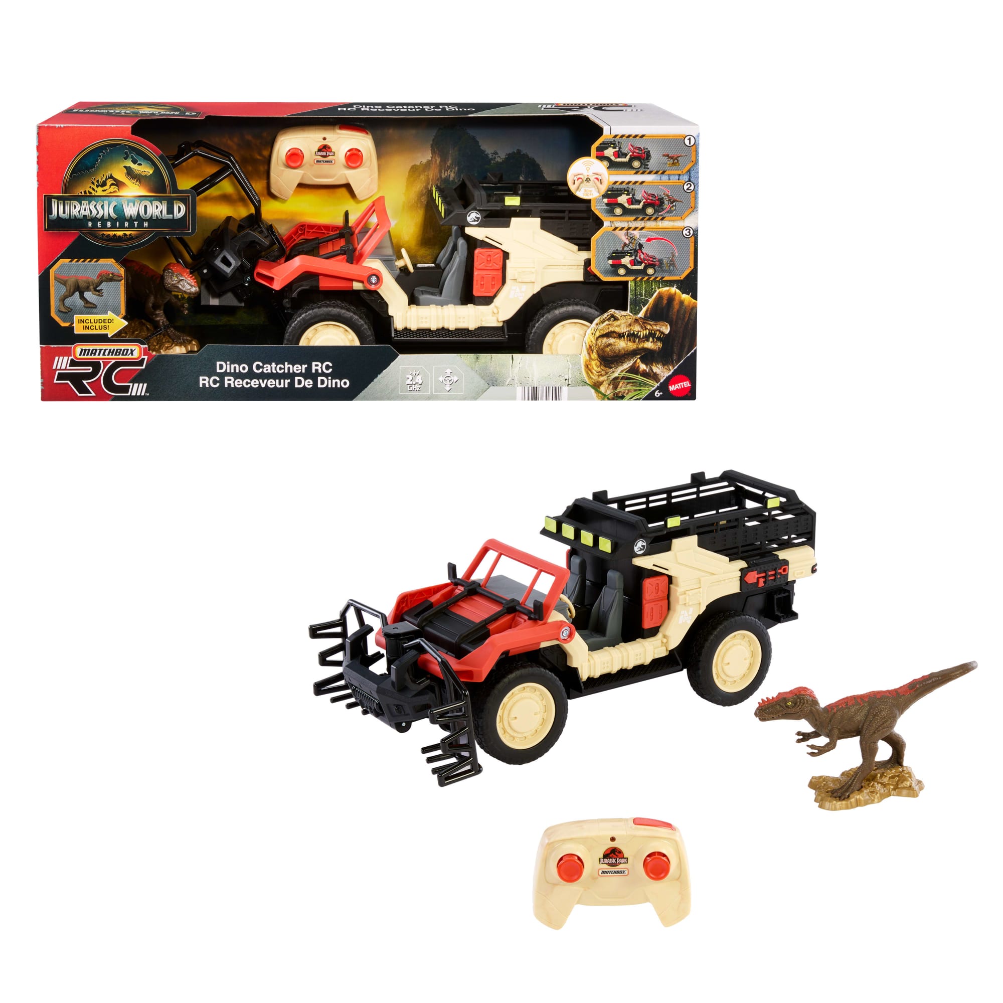 Matchbox RC Jurassic World Dino Catcher, Remote-Control Toy Truck with ...