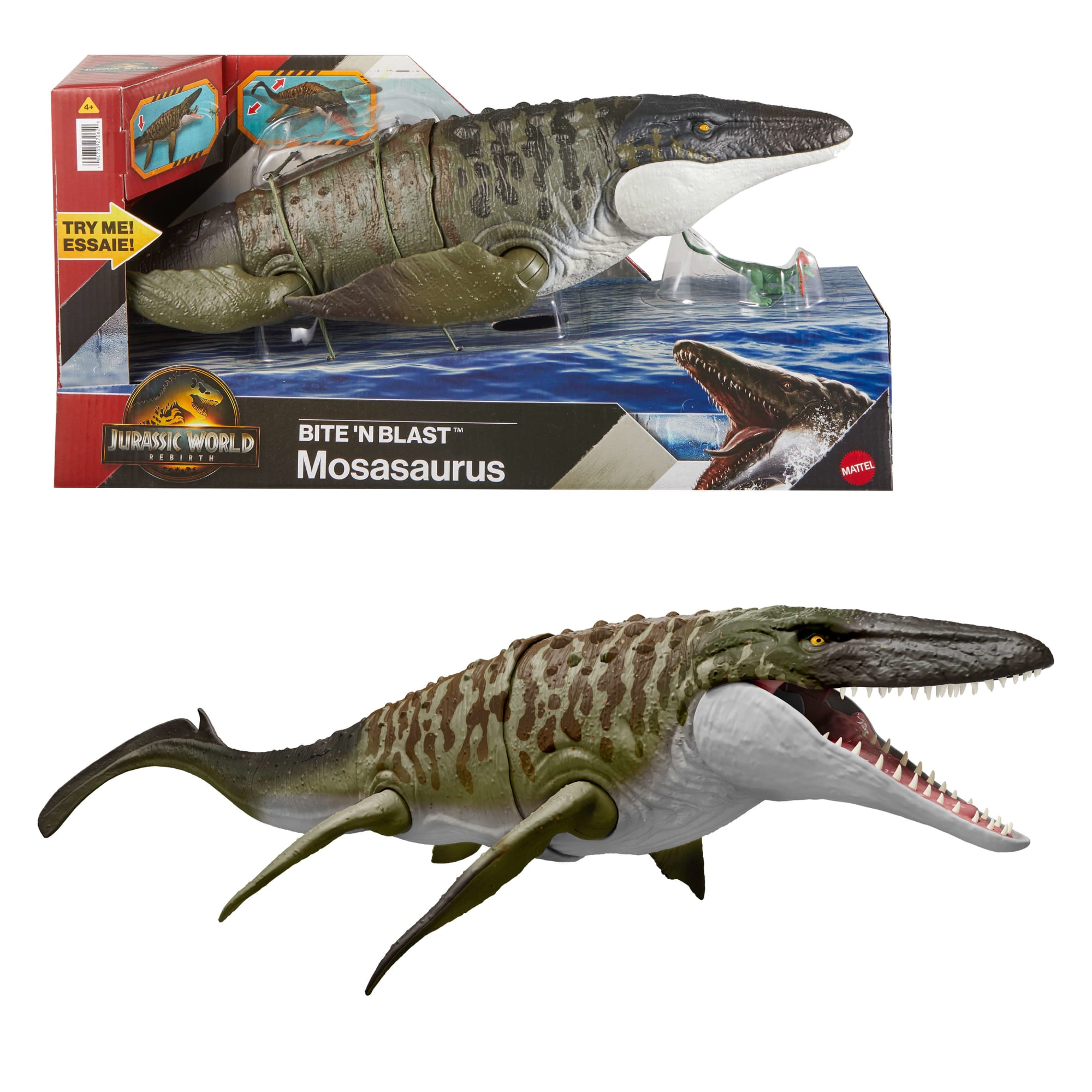 Jurassic World Rebirth Bite N Blast Mosasaurus Action Figure And Mini