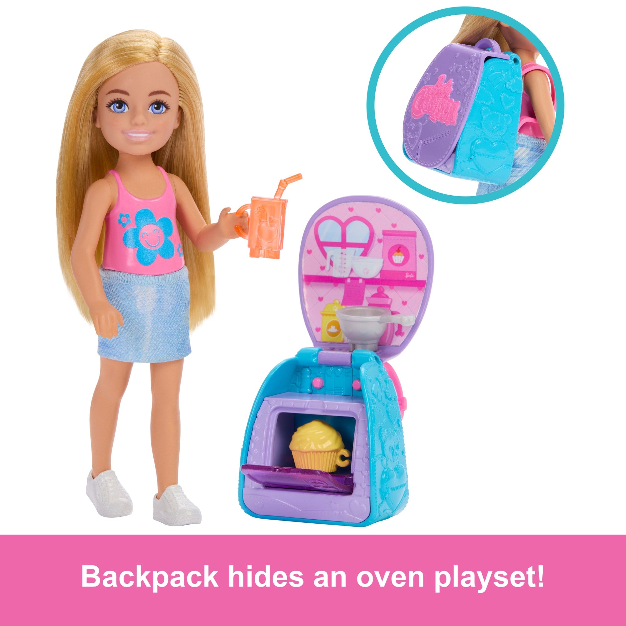 Barbie Family & Friends Chelsea Backpack with Cupcake Play Piece | Mattel