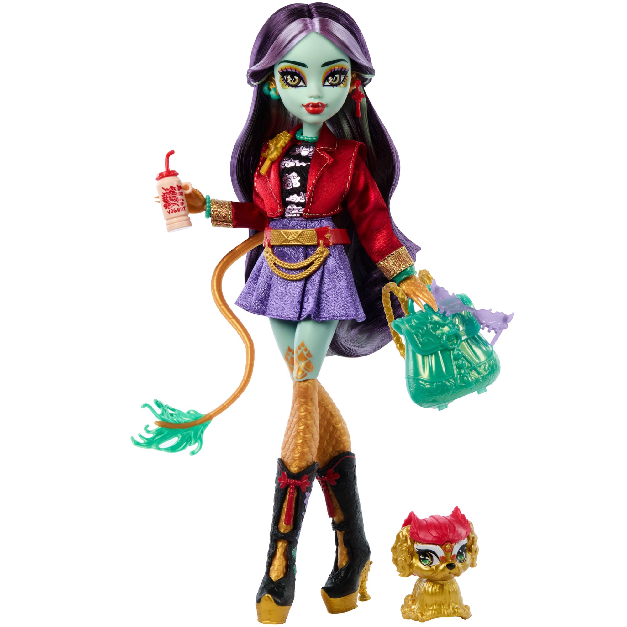 Monster High Jinafire Long Fashion Doll with Pet Dog Cloudy “Yun Yun” and 7 Accessories | Mattel
