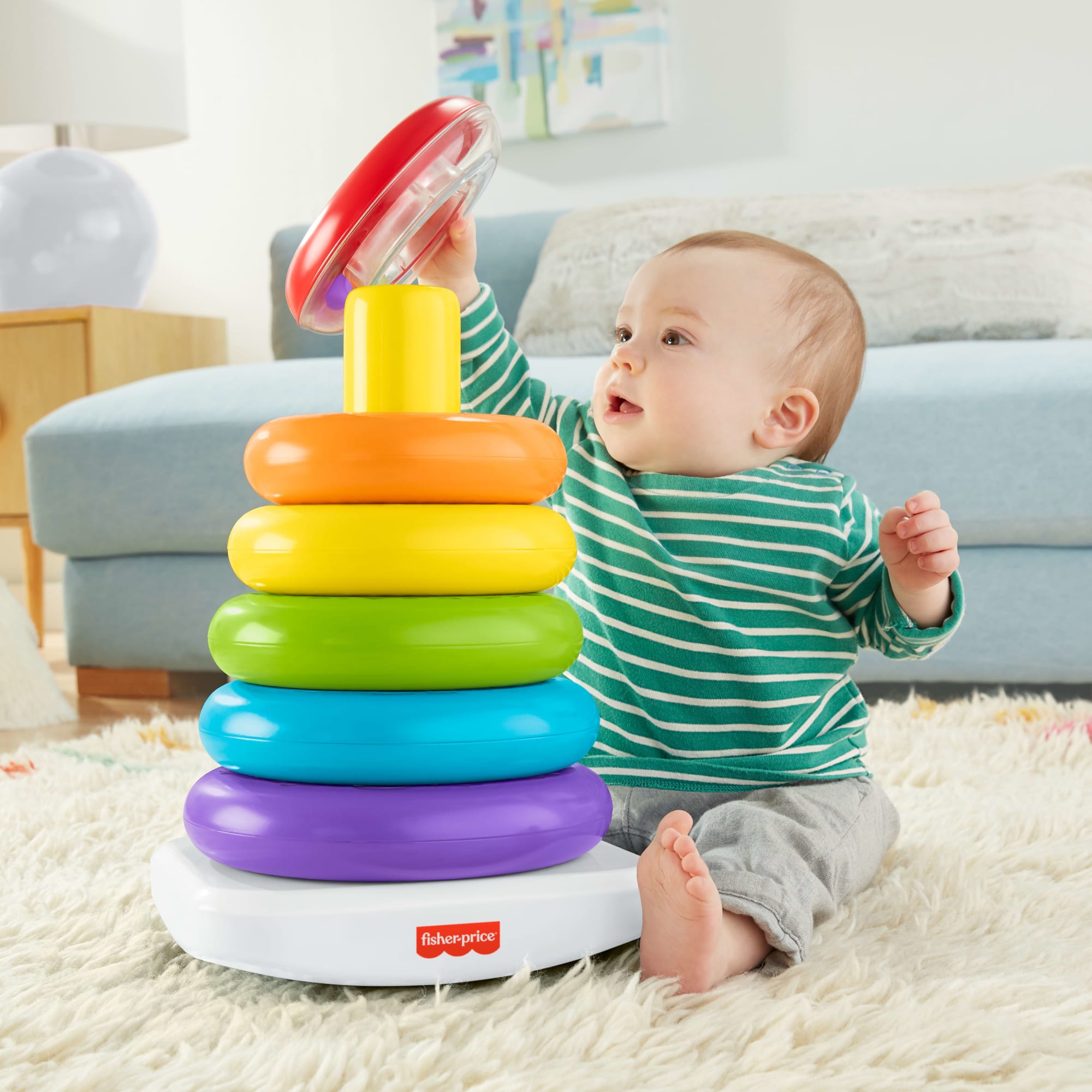 Fisher-Price Giant Rock-a-Stack Baby Toy, 14+ Inches Tall Ring Stacking ...