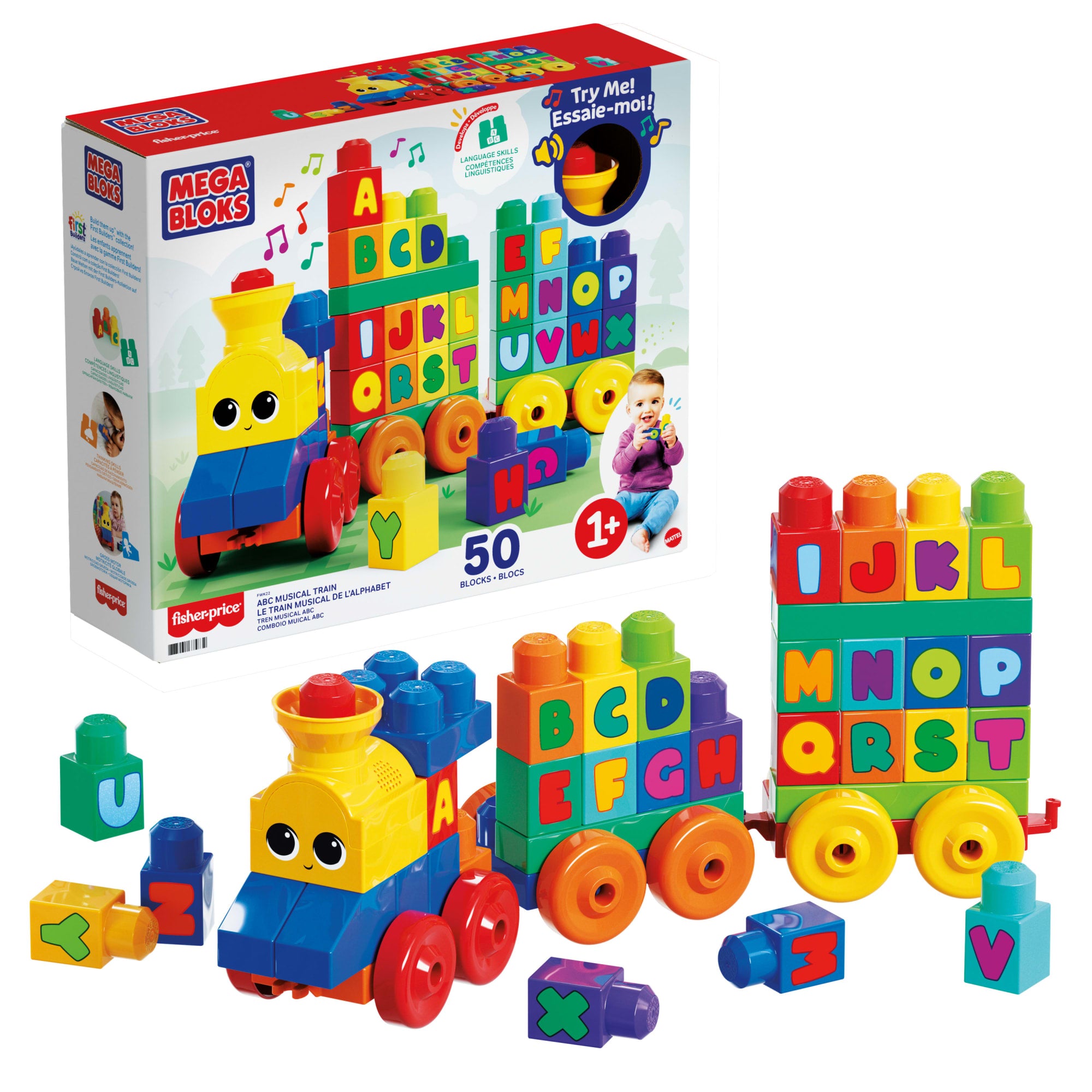 First Builders ABC Musical Train Toy Building Blocks with Music | Mattel