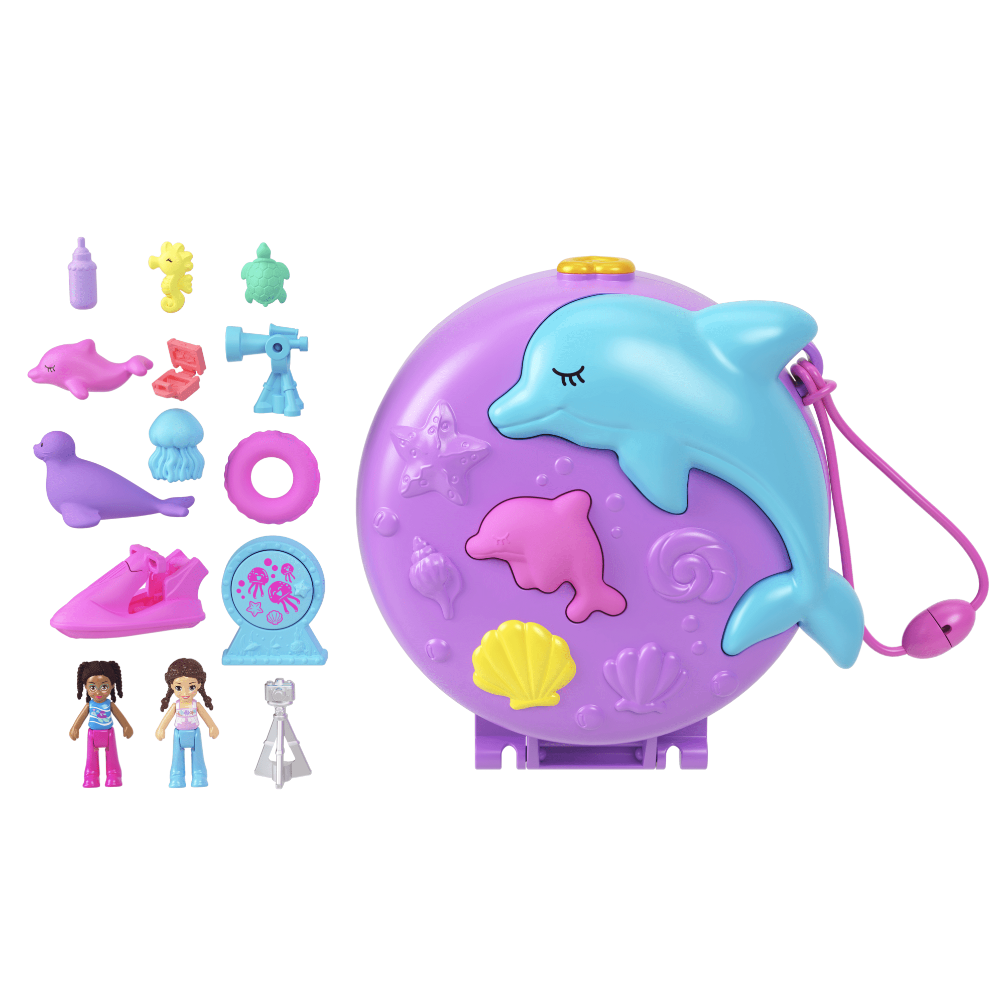 Polly Pocket Dolphin Rescue & Play Compact with 2 Micro Dolls and Sea ...