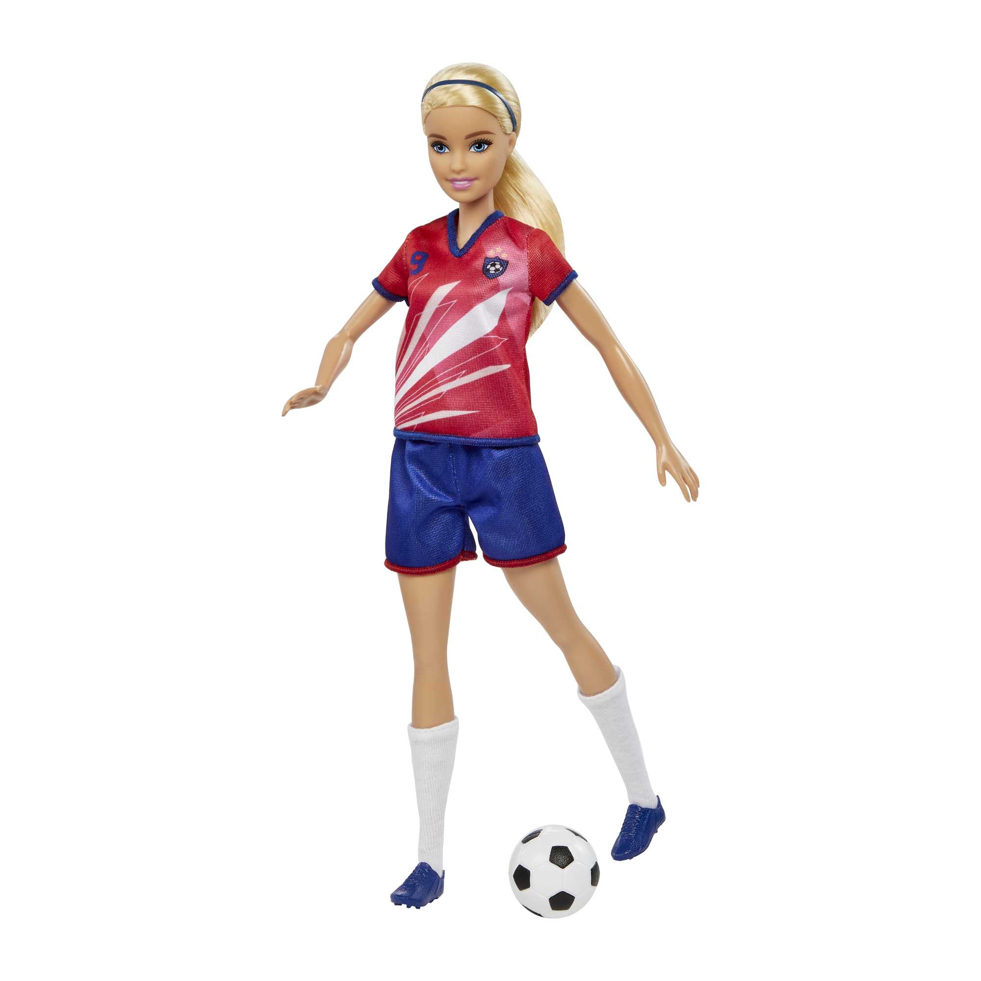 Barbie Soccer Doll, Blonde #9 Uniform with Soccer Ball & Cleats | Mattel