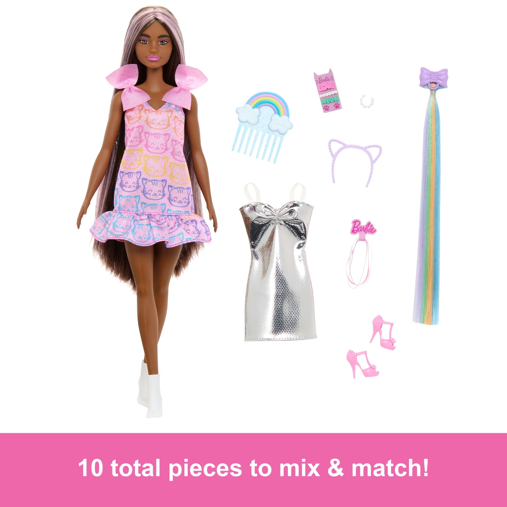 Barbie Fun & Fancy Doll with Extra-Long Hair Brunette Hair and Styling ...