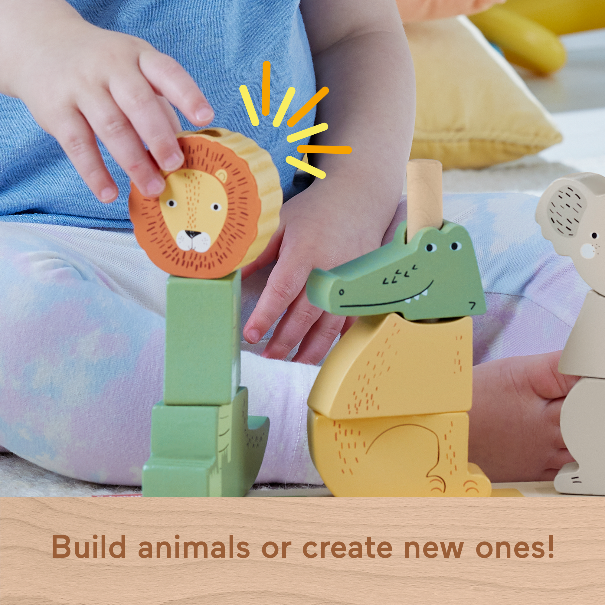Fisher-Price Wooden Stack & Sort Animals Baby & Toddler Toy, 10 Wood ...