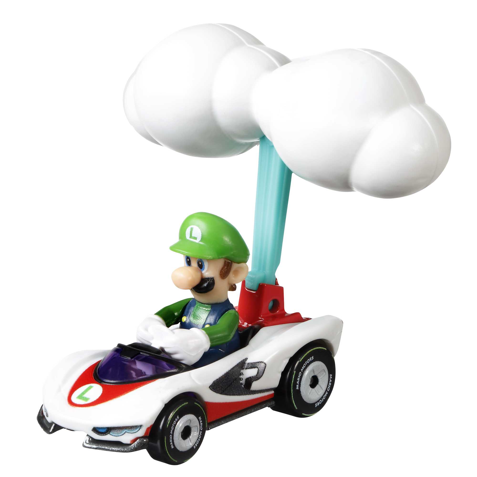 Hot Wheels Mario Kart Vehículo de Juguete Luigi P-Wing con Cloud Glider