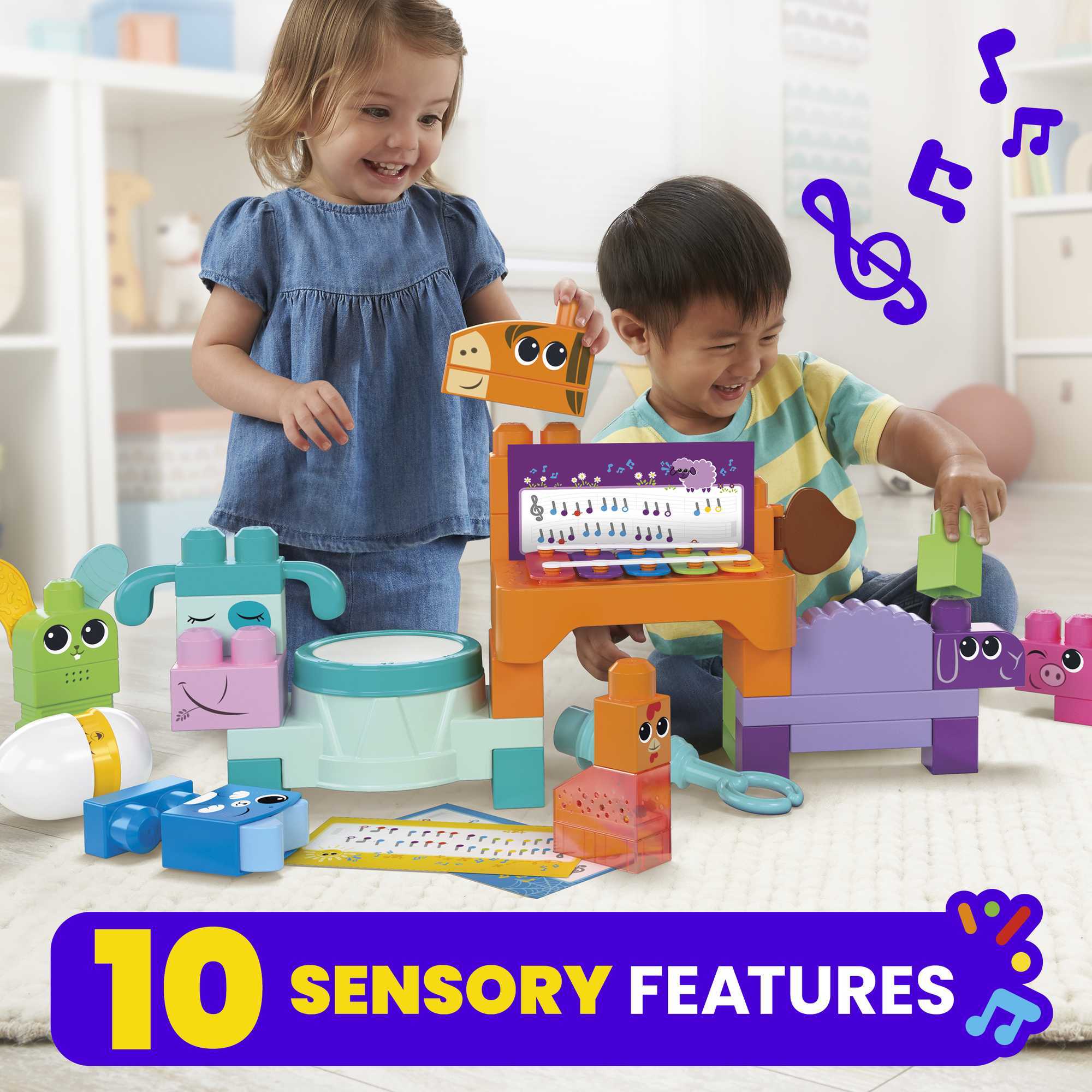 MEGA BLOKS Musical Farm Band Sensory Building Toy | Mattel